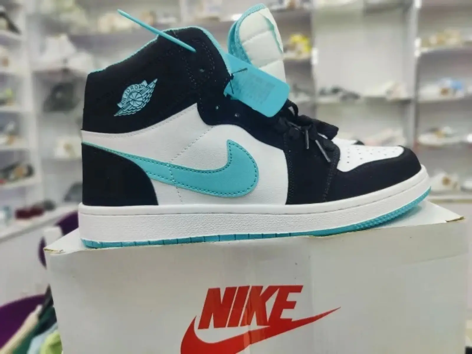 Air Jordan 1 Mid High Neck – Black White Cyan Blue Sneaker (Men)