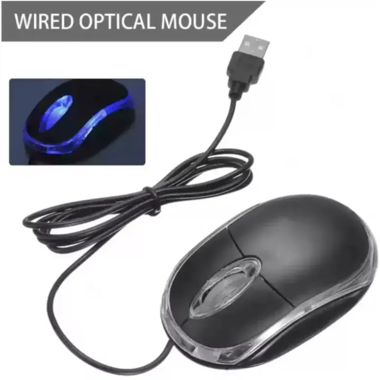 3D Led Optical Mouse Usb 2.0 Black Wired Optical Light Scroll Wheel ...