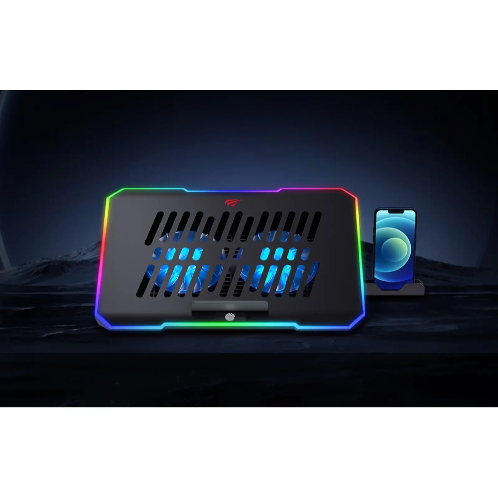 HAVIT F2069 GAMENOTE RGB LAPTOP COOLING PAD W/MOBILE HOLDER - Black,120mm