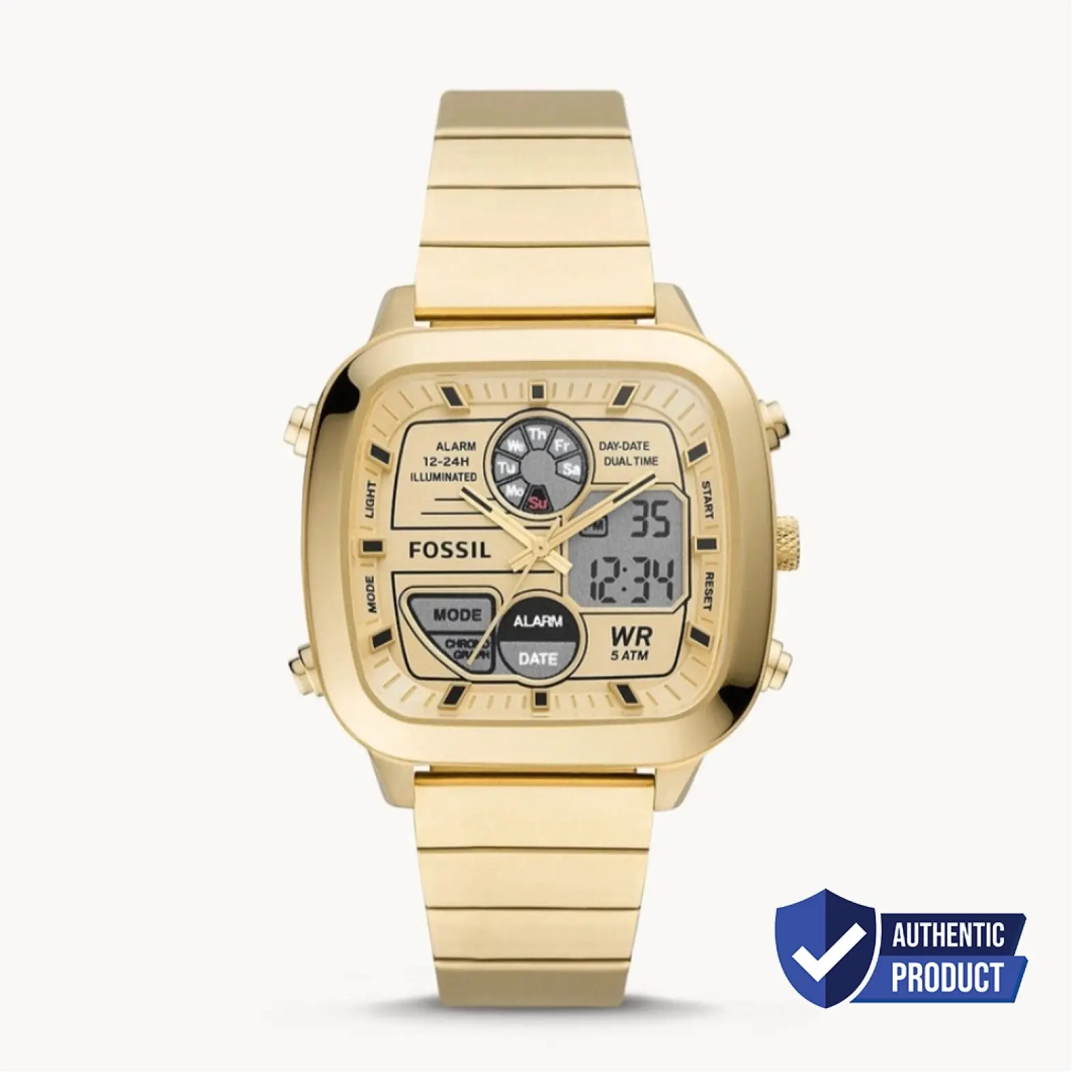 Fossil FS5891 Retro Analog-Digital Stainless Steel Watch - Golden