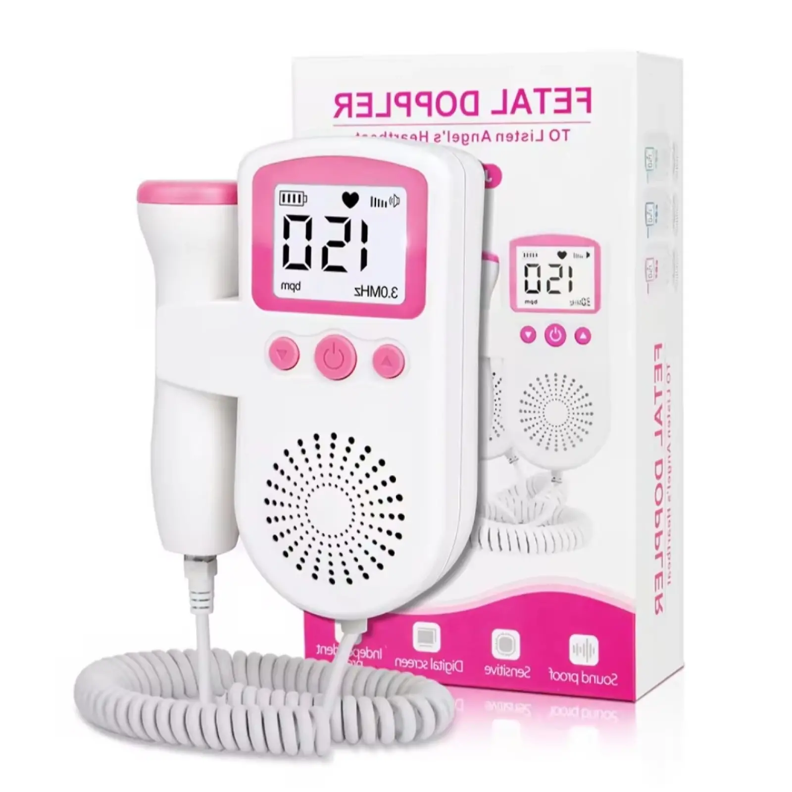 Fetal doppler Rate Monitor Baby Fetal Sound Heart Detector LCD Display ...