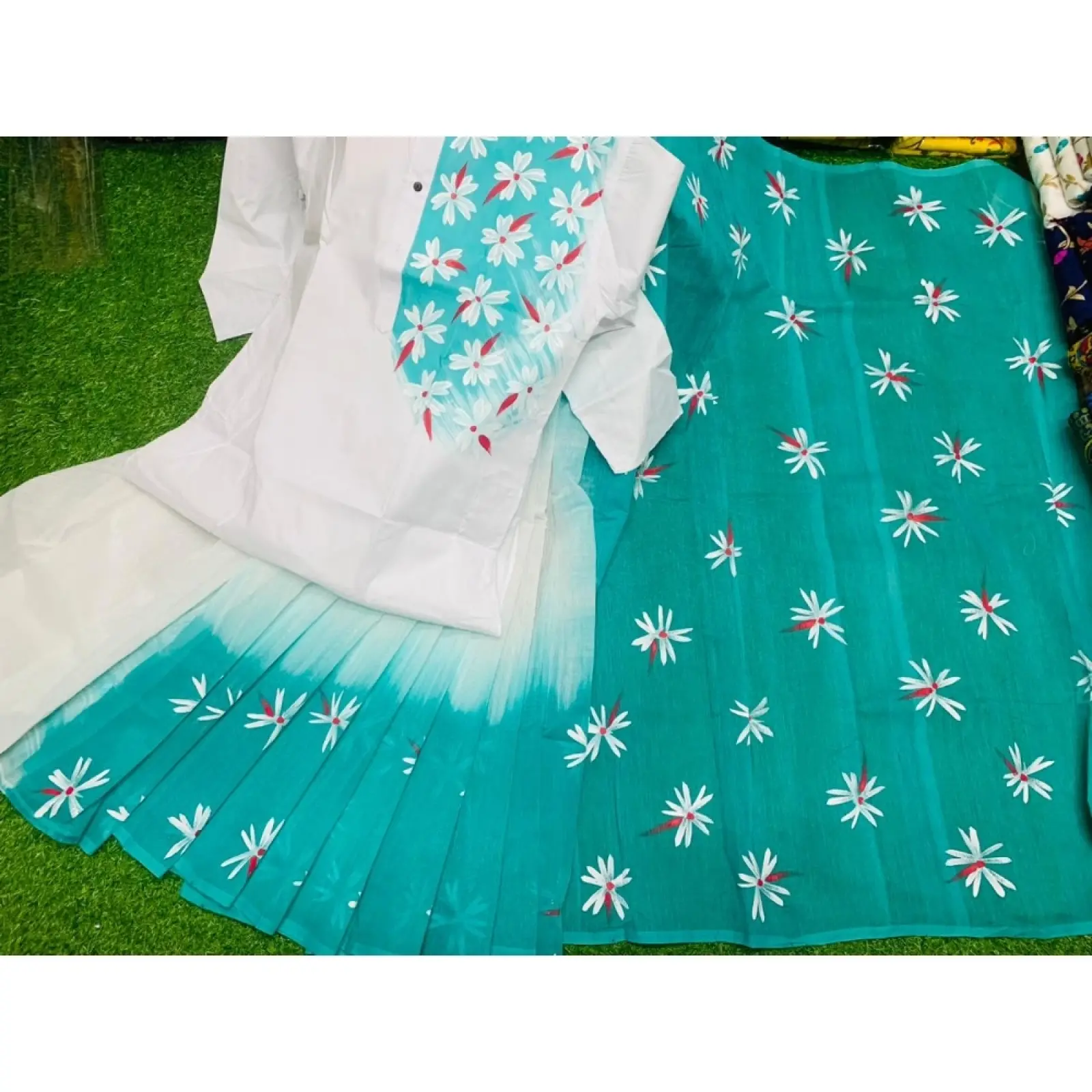 Couple set Half Silk Hand Print Saree and Panjabi Fashionable, Stylish ...
