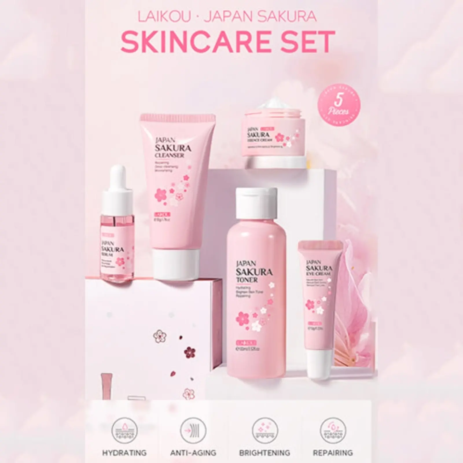 Laikou Japan Sakura Skin Care Set - 5pcs [serum Cream Toner Eye Cream ...