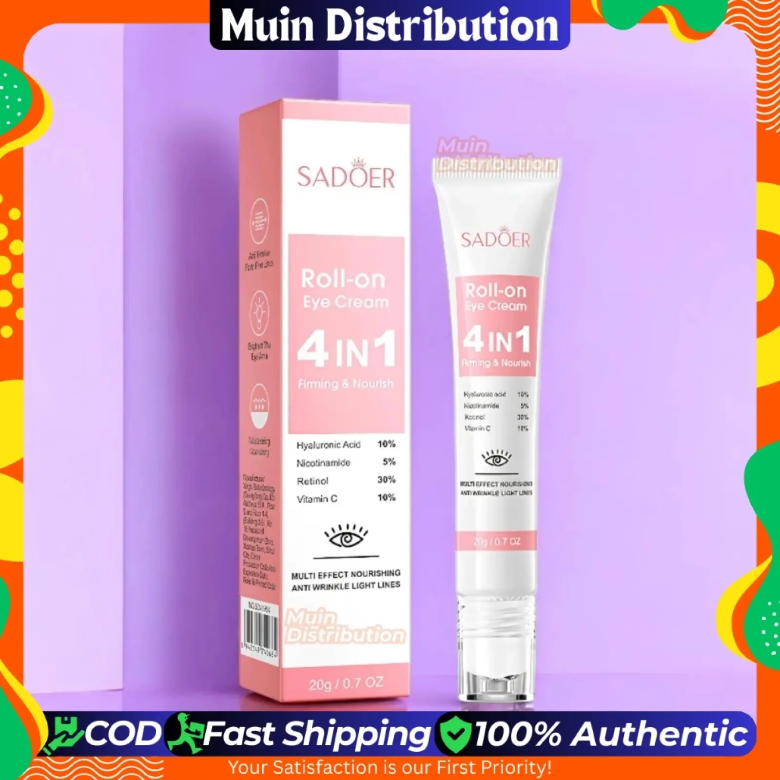 SADOER 4in1 Roll-on Moisturizing Eye Cream Anti Dark Circles Eyes Bags ...