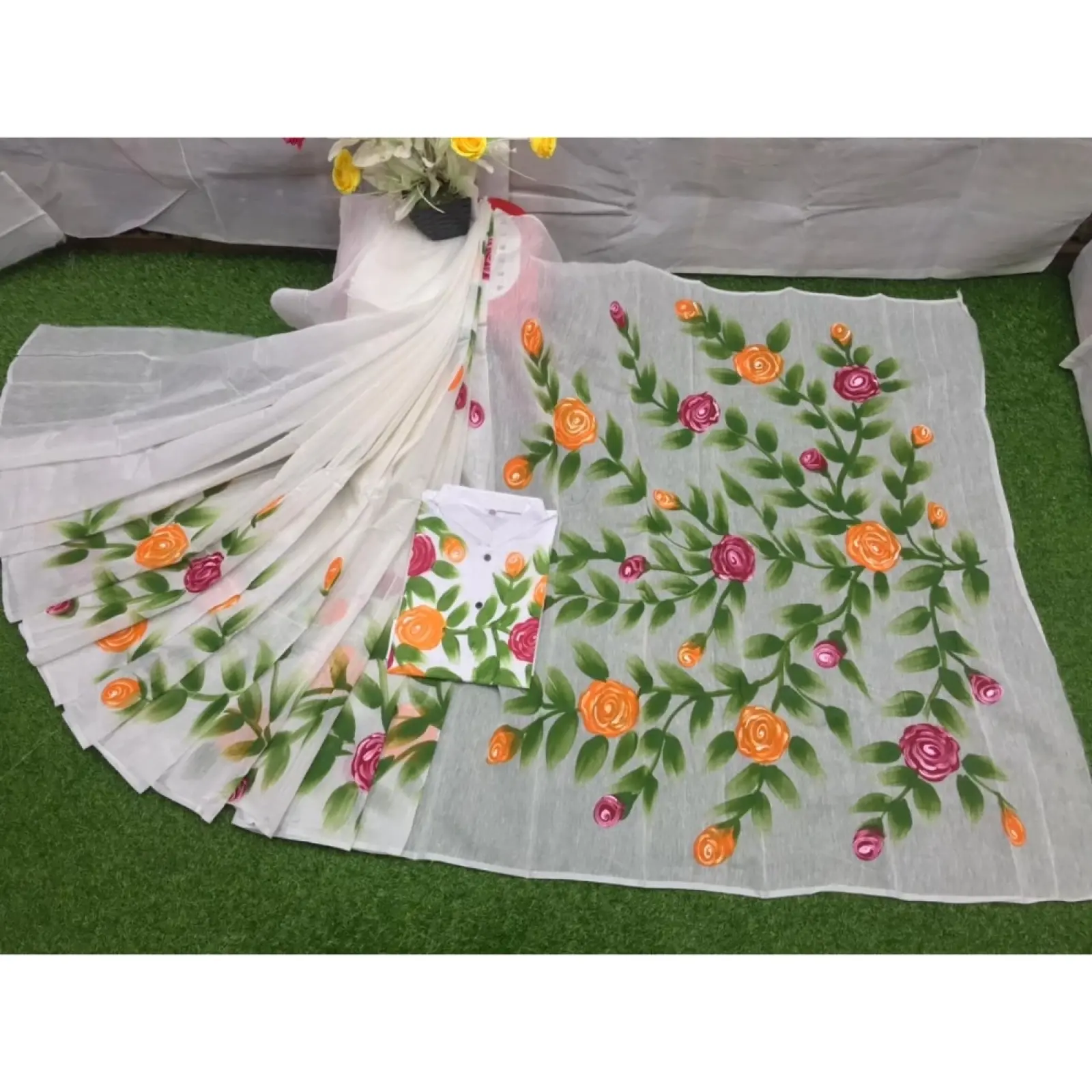 Couple set Half Silk Hand Print Saree and Panjabi Fashionable, Stylish ...