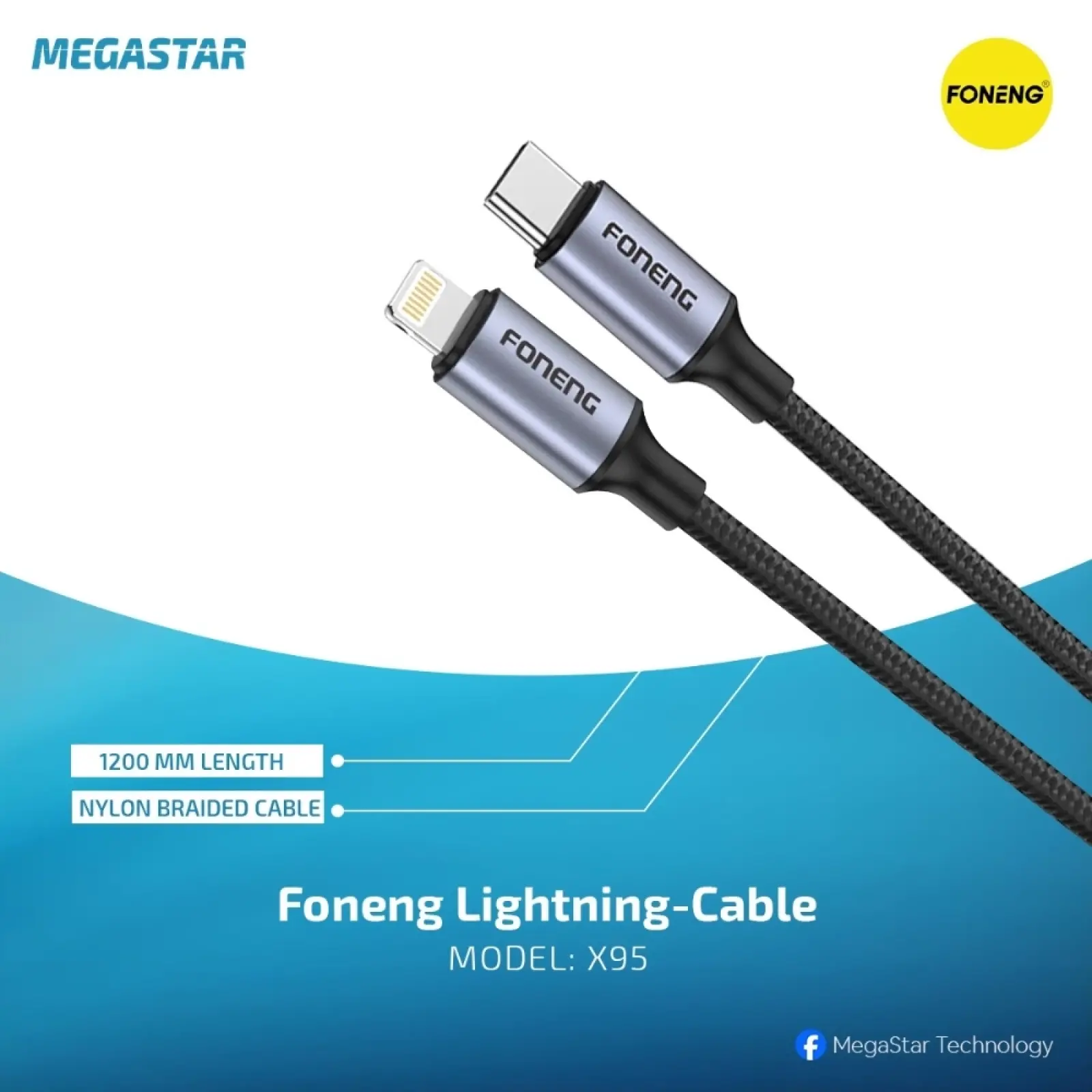 Foneng Metal Head Nylon Braided Fast Charging Lightning Cable (X95 C2L)