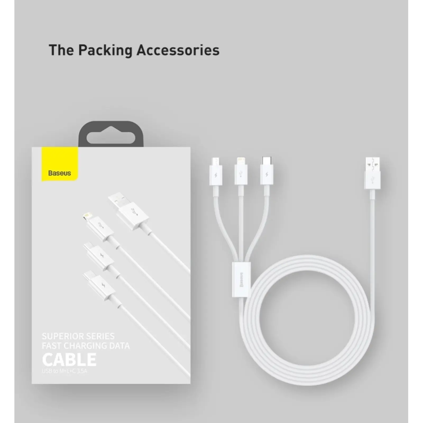 Baseus Superior 3in1 USB Cable - Lightning / USB Type C / Micro USB 3.5 ...