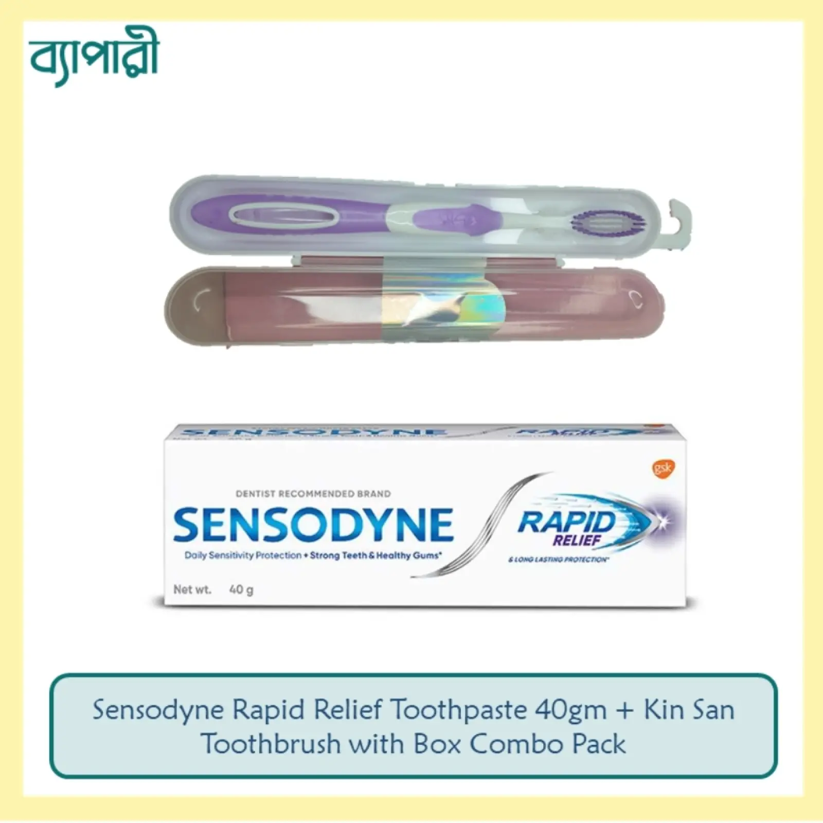 Sensodyn Rapid Relief Toothpaste 40gm + Kin San Toothbrush with Box ...