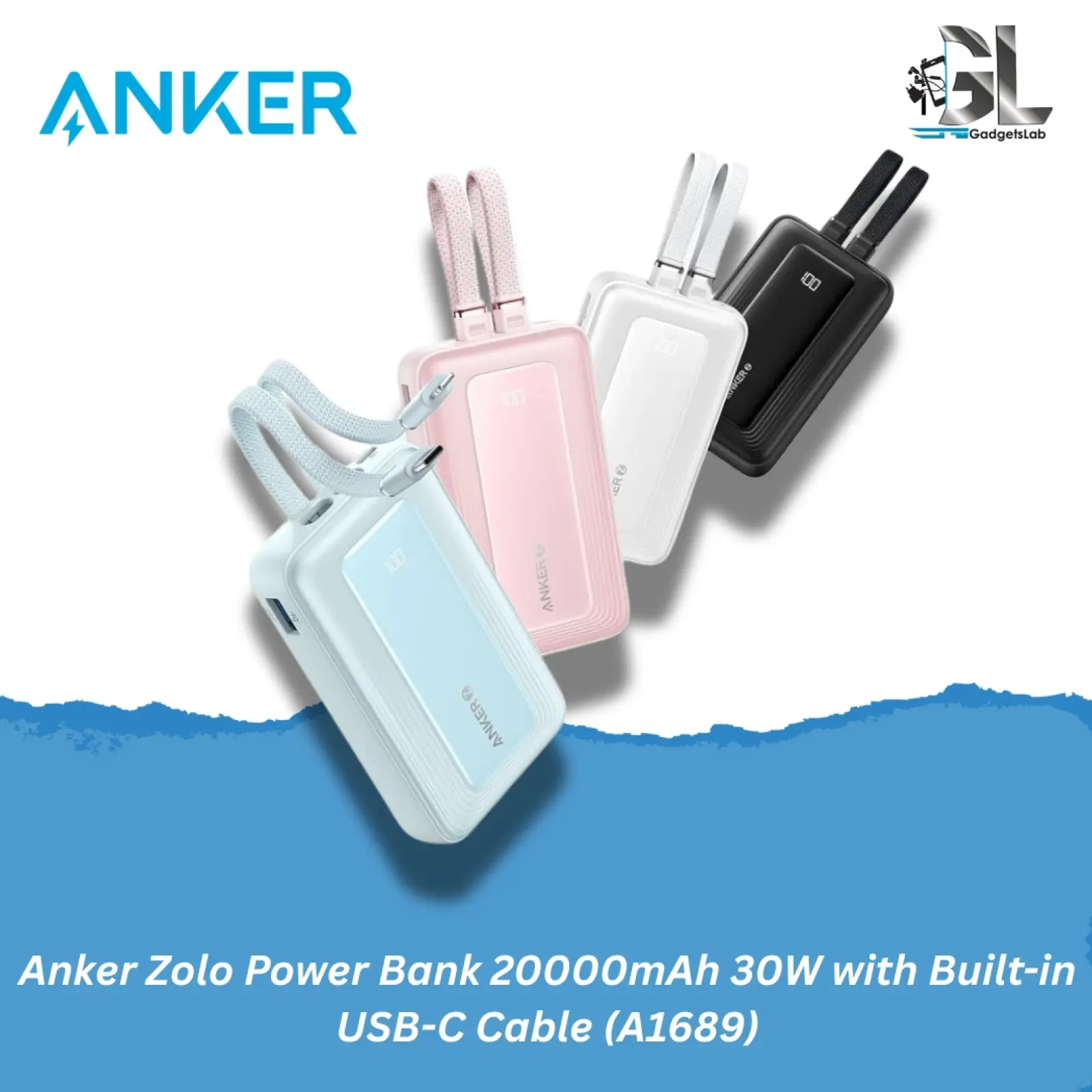 Anker Zolo Power Bank 20000mAh 30W with Built-in USB-C Cable (A1689)