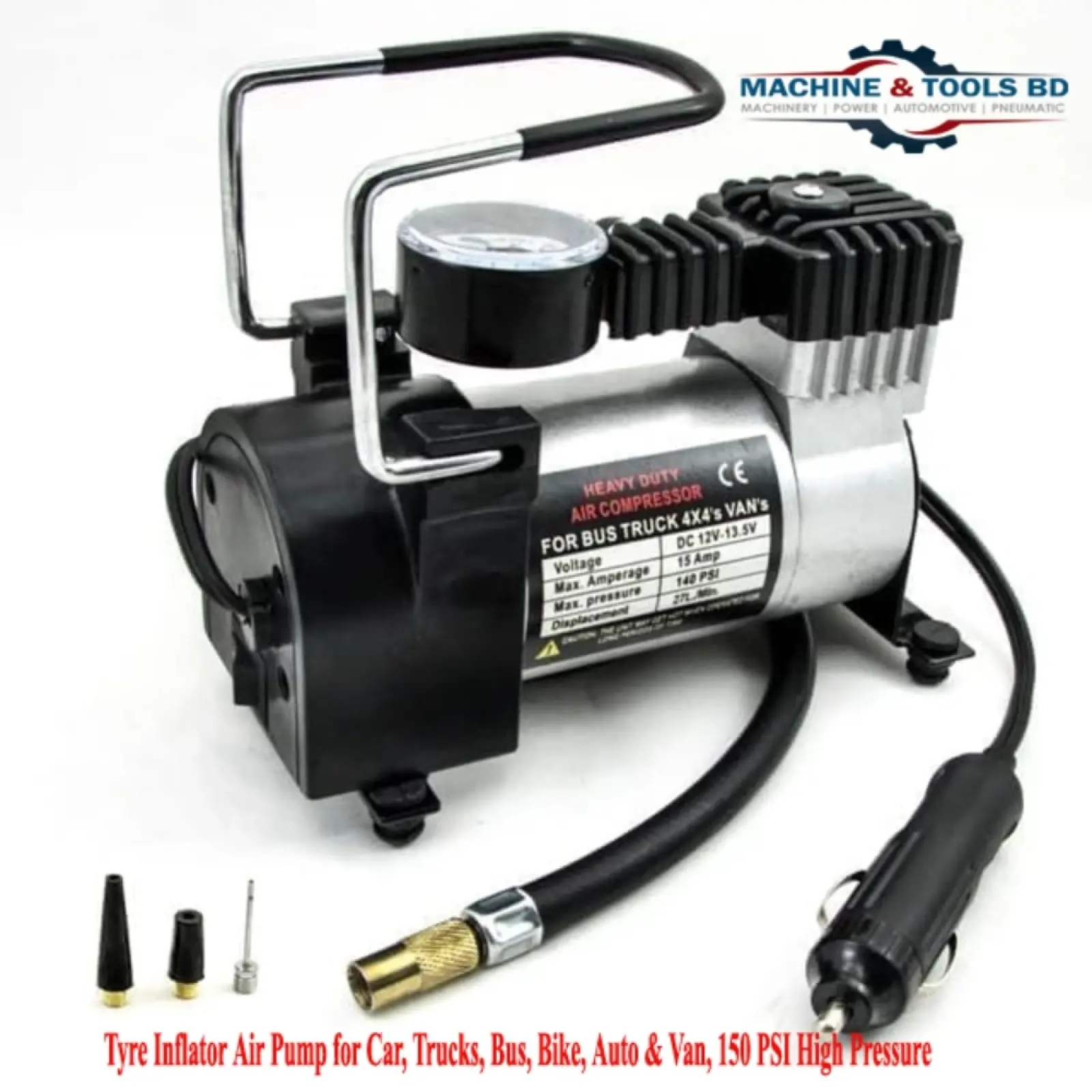 Tire Inflator Air Pump for Car, Trucks, Bus, Bike, Auto & Van, 150 PSI ...