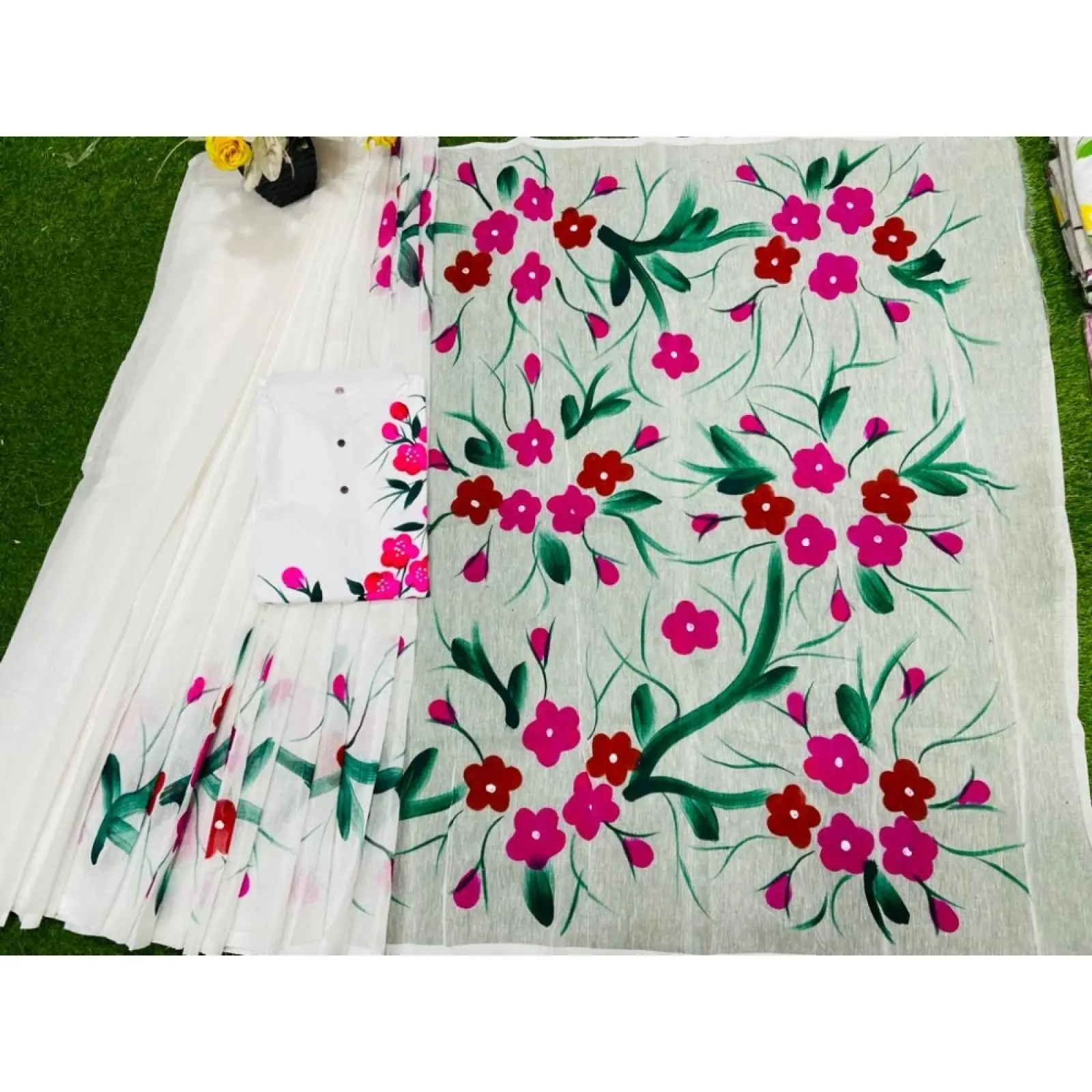 Couple set Half Silk Hand Print Saree and Panjabi Fashionable, Stylish ...