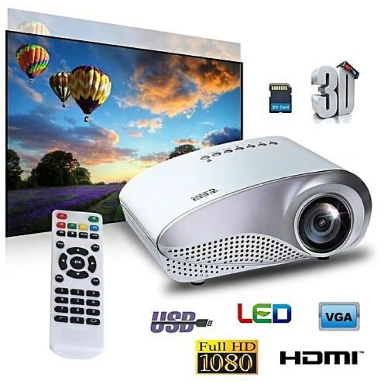 Mini Projector Model : Rd-802B .160 Lumens Direct Tv, Hdmi, Av, Vga