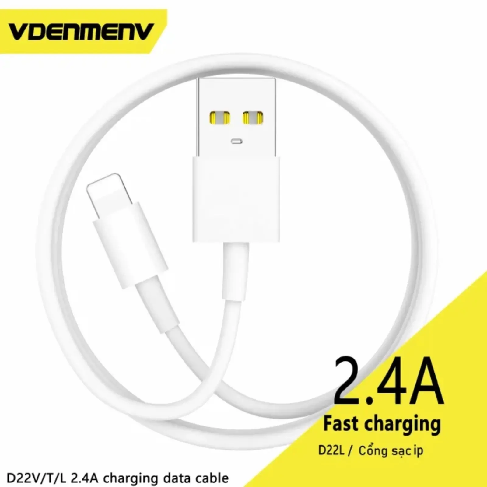 VDENMENV D22L 2.4A Lightning Data Cable 1Meter Lightning Cable Durable ...