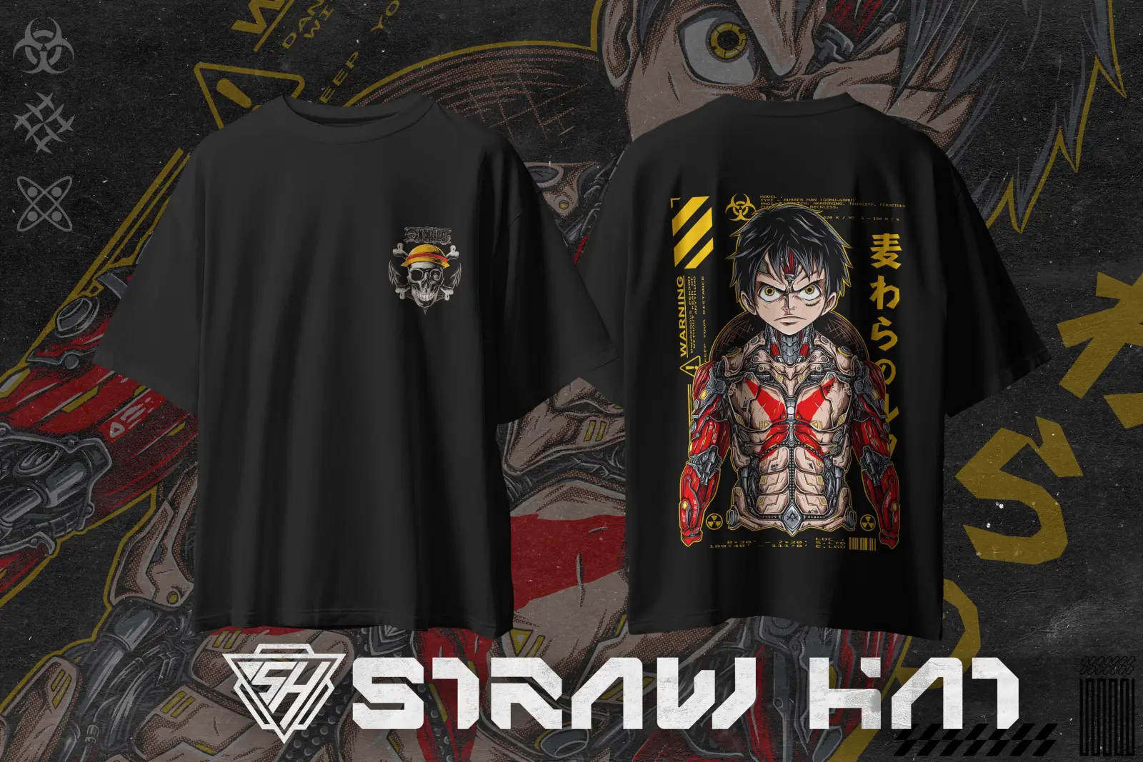 Luffy Mecha (One Piece) Premium Anime Drop Shoulder Black T-Shirt| t ...